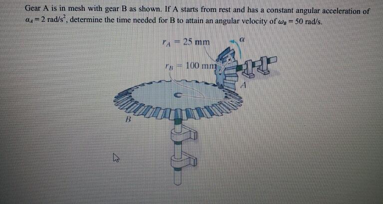 Solved Gear A is in mesh with gear B as shown. If A starts | Chegg.com