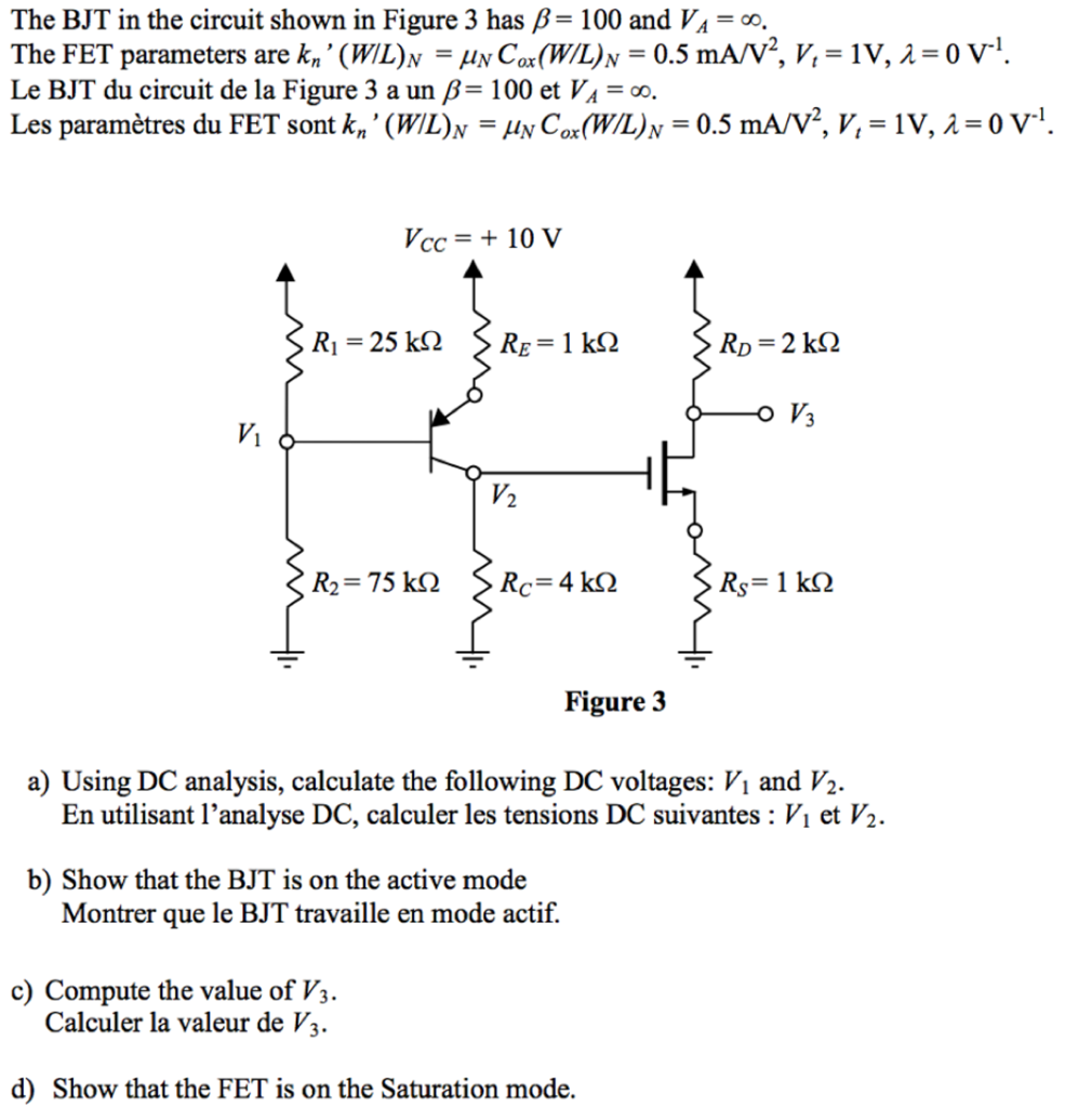 Solved The BJT in the circuit shown in Figure 3 has beta = | Chegg.com