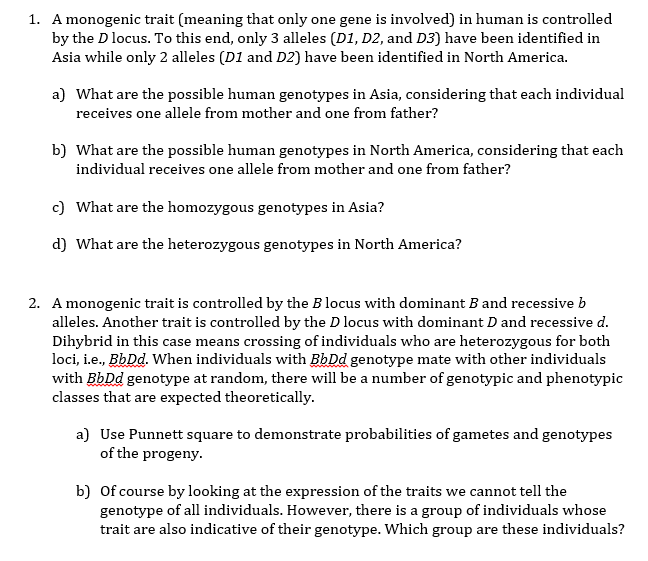 Solved A monogenic trait (meaning that only one gene is | Chegg.com