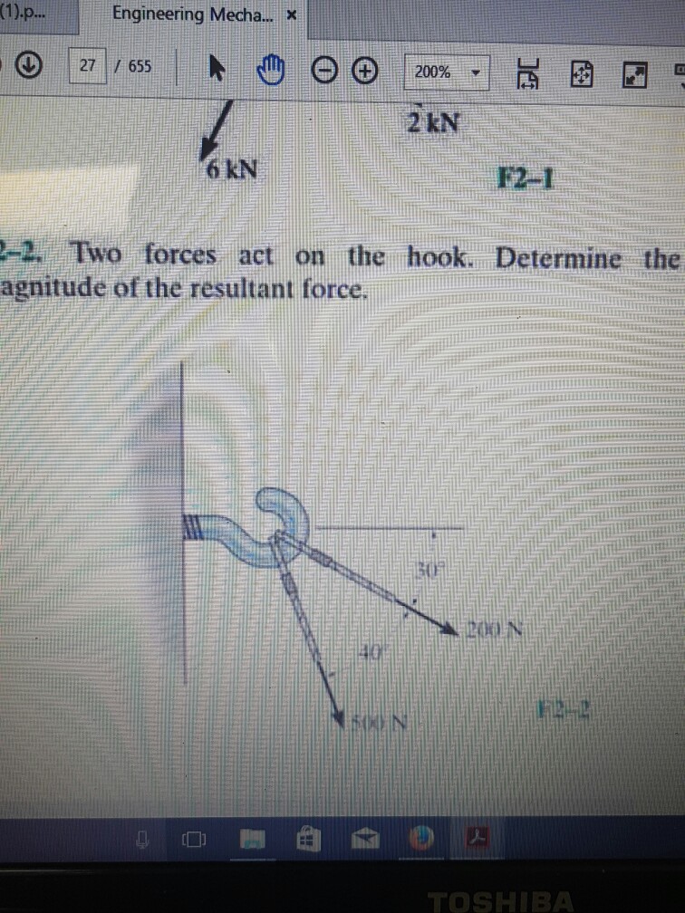 Solved Two Forces Act On The Hook Determine The Of The