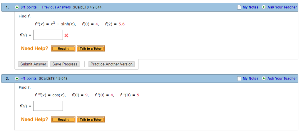 Solved Find f. f"(x) = x^3 + sinh(x), f(0) = 4, f(2) = 5.6 | Chegg.com