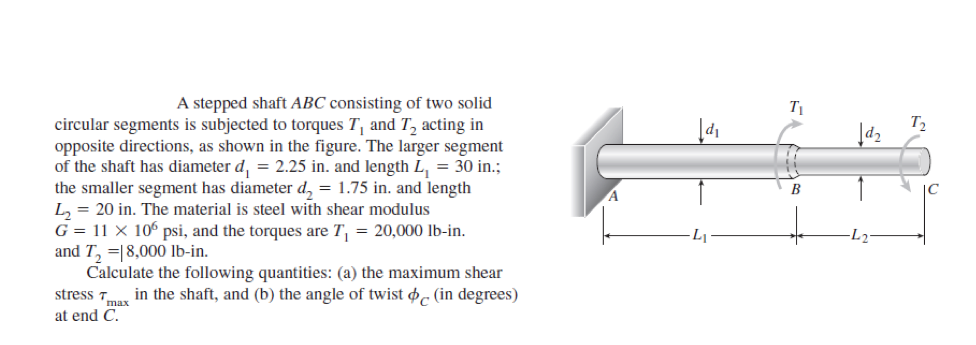 Solved A stepped shaft ABC consisting of two solid T2 | Chegg.com