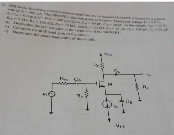 Solved In the following common-source amplifier, the | Chegg.com