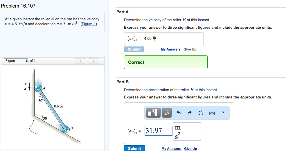 Solved Problem 16.107 At a given instant the roller A on the | Chegg.com