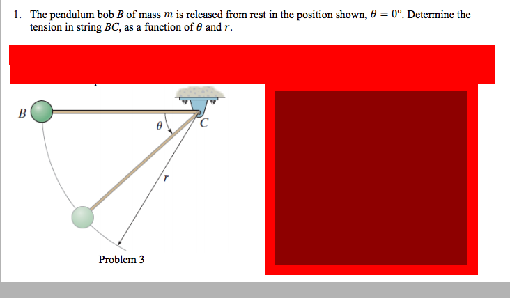 Solved The pendulum bob B of mass m is released from rest in | Chegg.com