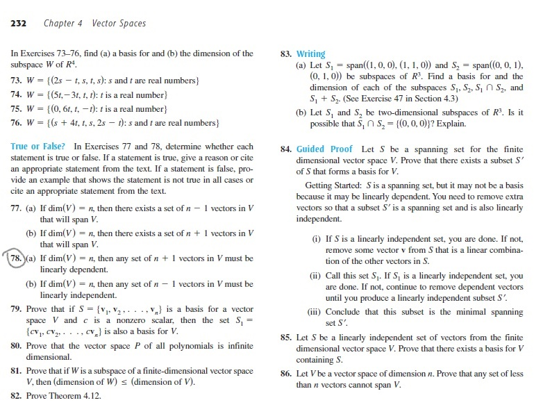 Solved 232 Chapter 4 Vector Spaces 83. Writing In Exercises | Chegg.com