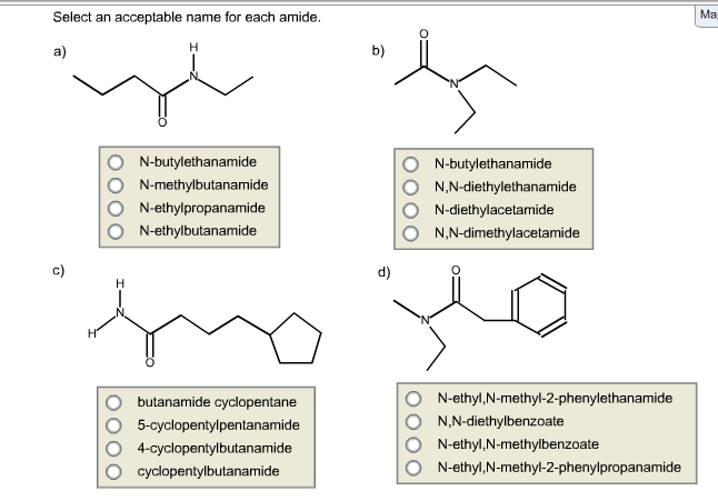 Solved Select an acceptable name of each amide. | Chegg.com
