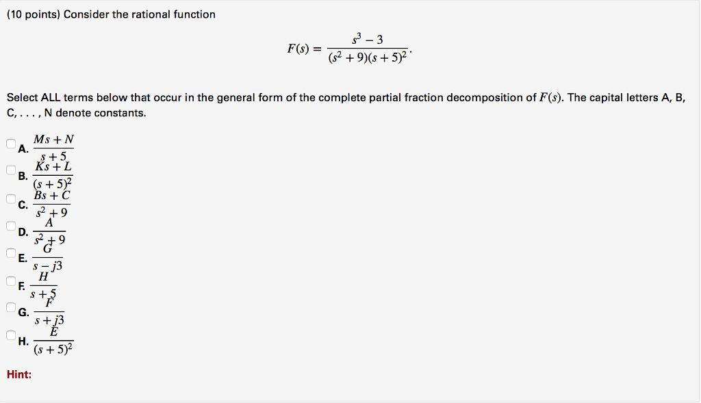 Solved 10 points) Consider the rational function 3-3 F(s)- | Chegg.com