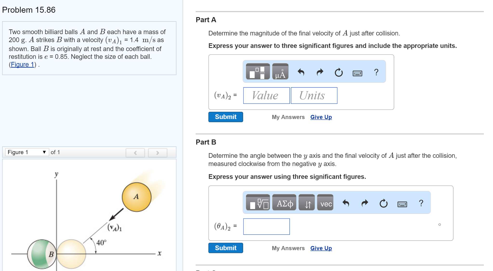 Solved Two smooth billiard balls A and B each have a mass of | Chegg.com