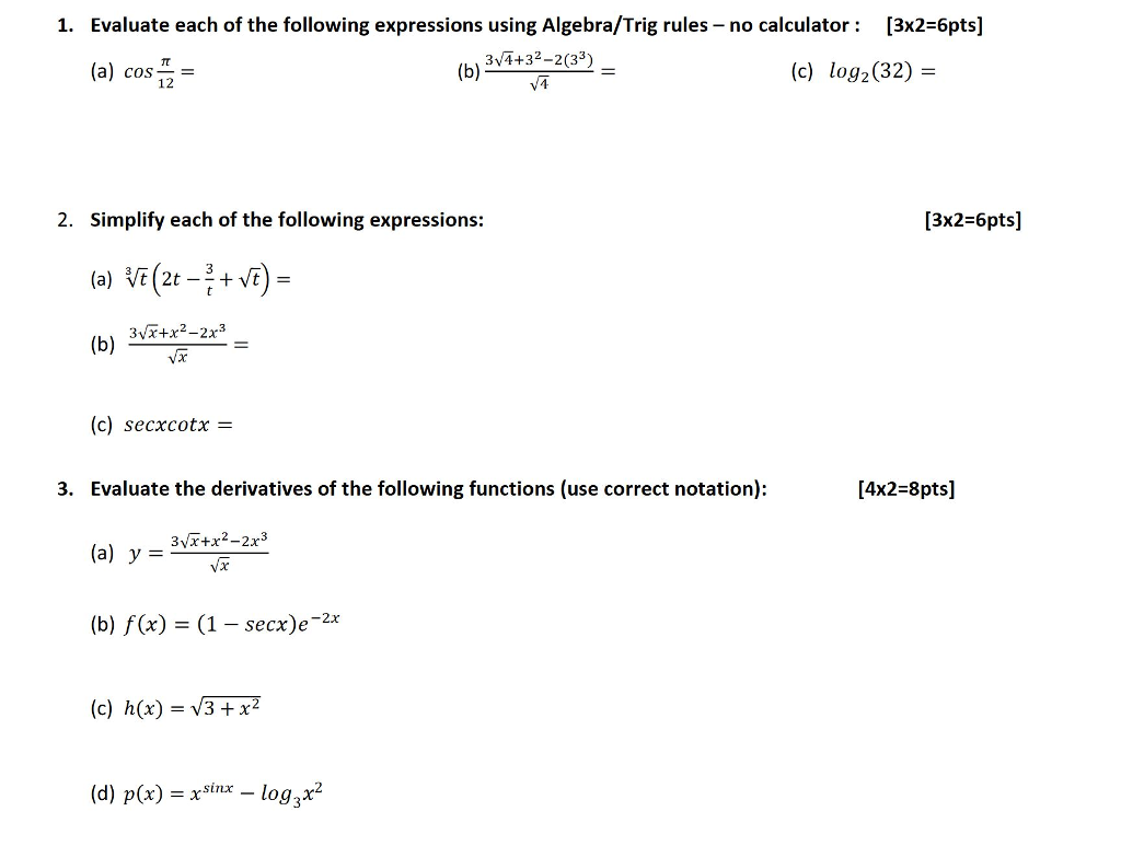 Solved 1. Evaluate each of the following expressions using | Chegg.com