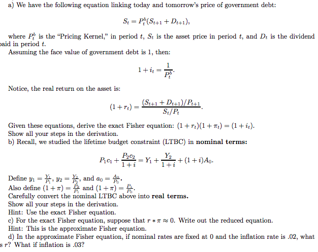 a) We have the following equation linking today and | Chegg.com
