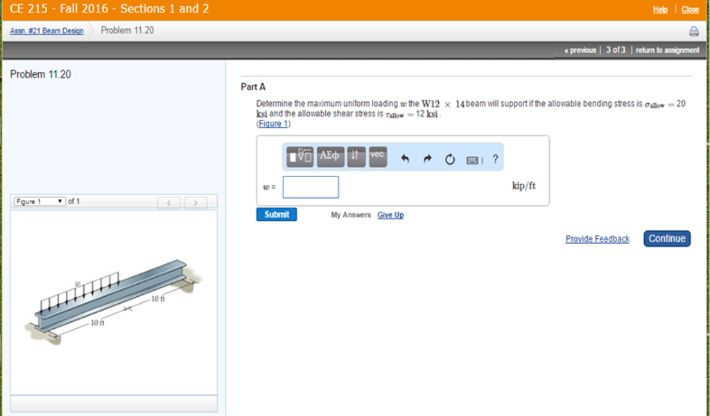 Solved Determine me maximum uniform loading w the W12 times | Chegg.com