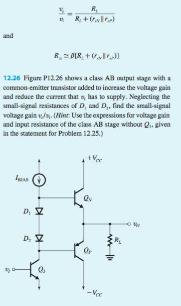 Shows a class AB output stage with a common-emitter | Chegg.com