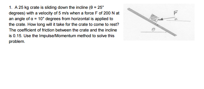 Solved 1. A 25 kg crate is sliding down the incline ( Theta | Chegg.com