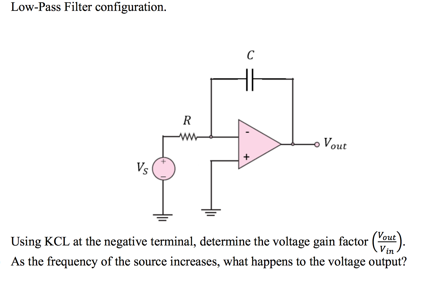 Solved Low-Pass Filter configuration. Using KCL at the | Chegg.com