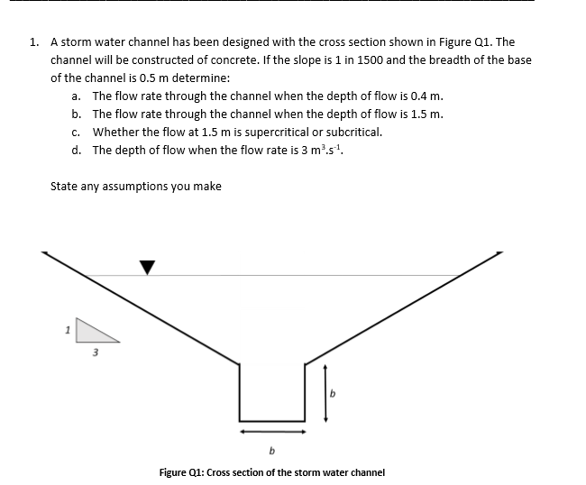 Solved A storm water channel has been designed with the | Chegg.com
