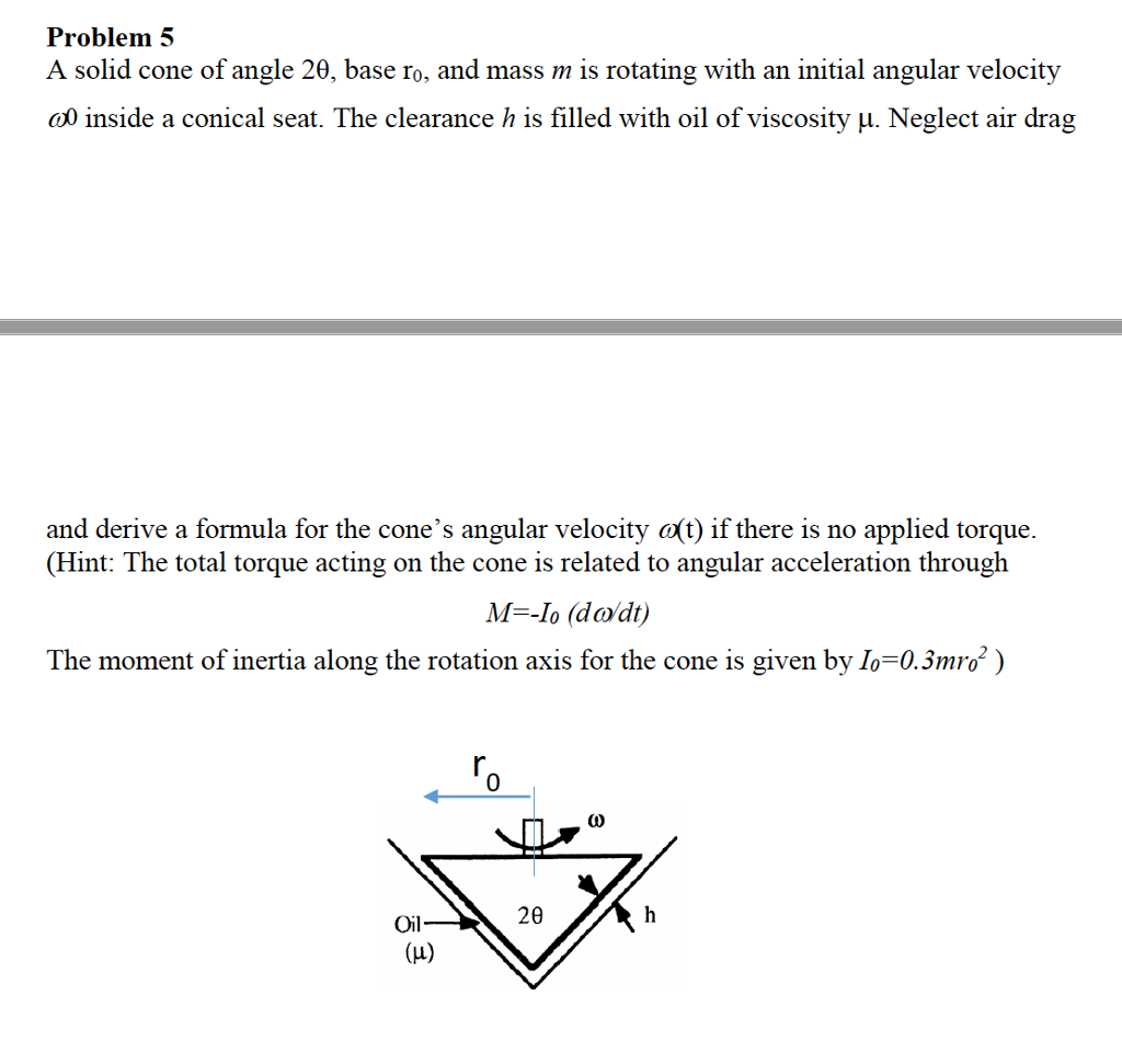 Solved A solid cone of angle 2 theta, base r_0, and mass m | Chegg.com
