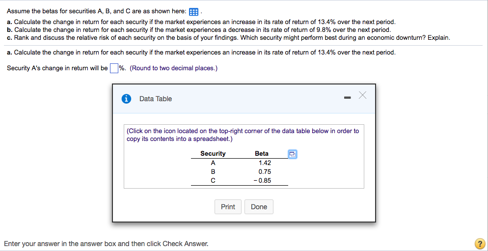Solved Assume the betas for securities A, B, and C are as | Chegg.com