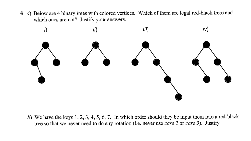Solved 4 a) Below are 4 binary trees with colored vertices. | Chegg.com