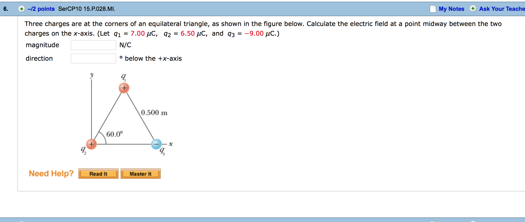 Solved Three charges are at the corners of an equilateral | Chegg.com