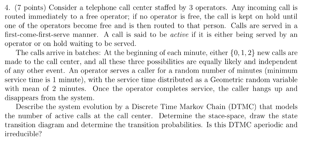 Solved Consider a telephone call center staffed by 3 | Chegg.com