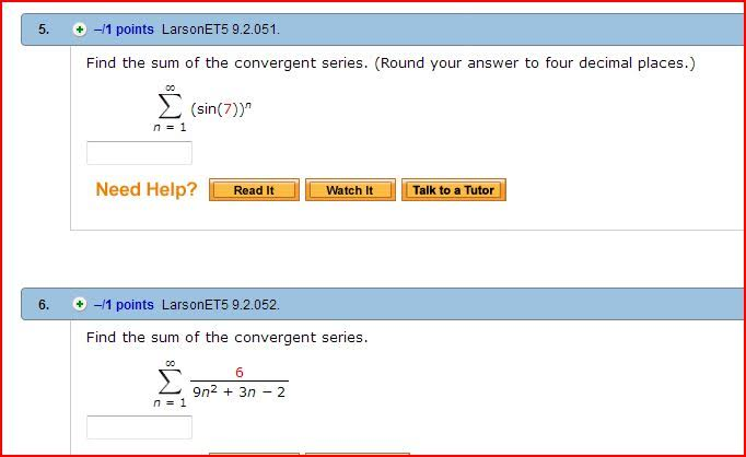 Solved 5. +-1 points LarsonET5 9.2.051 Find the sum of the | Chegg.com