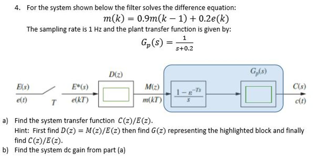 Solved For the system shown below the filter solves the | Chegg.com