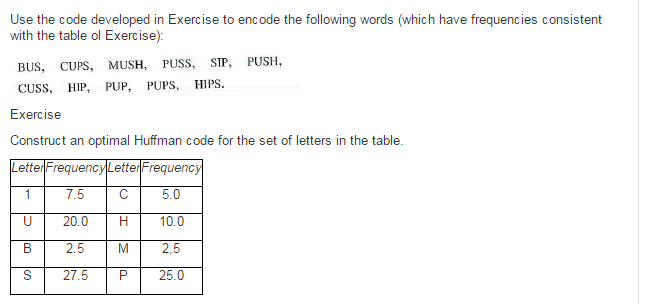 Solved Use the code developed in Exercise to encode the | Chegg.com