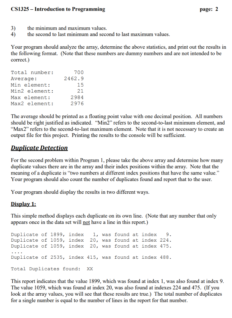 Solved Program 1 Statistical Analysis Of An Array The 6524