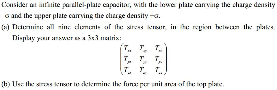 Solved Consider an infinite parallel-plate capacitor, with | Chegg.com