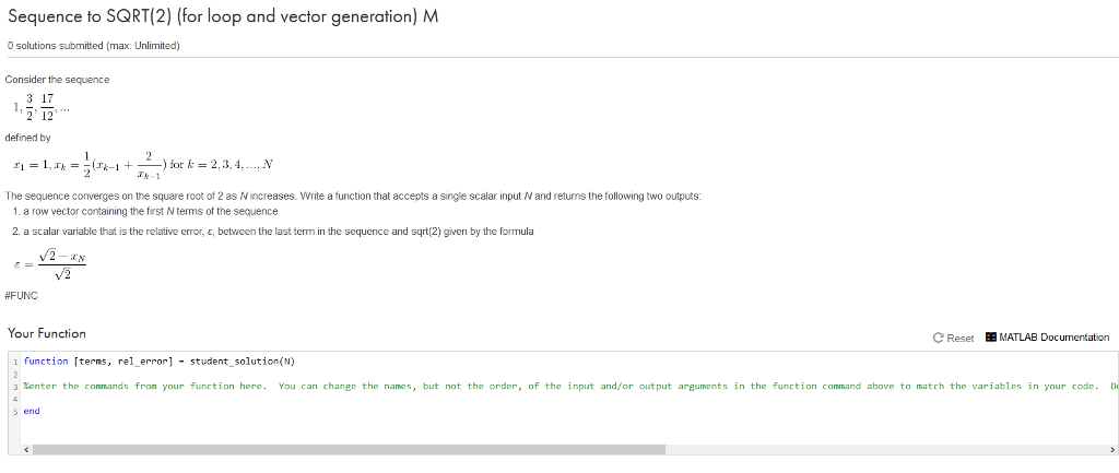 Solved Sequence To Sqrt2 For Loop And Vector Generation