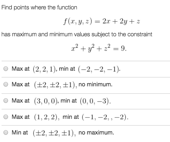Solved Find points where the function has maximum and | Chegg.com