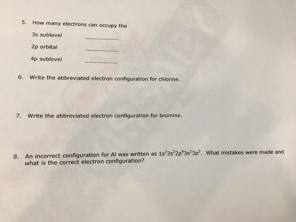 Solved How many electrons can occupy the 3s sublevel _____ | Chegg.com