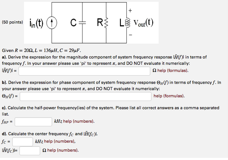 Solved (50 points) in out a). Derive the expression for the | Chegg.com