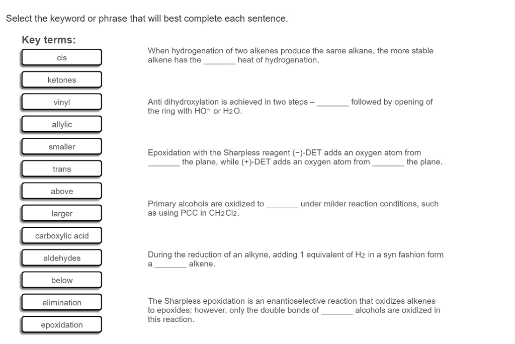 Solved Select the keyword or phrase that will best complete | Chegg.com