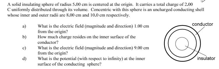 Solved A solid insulating sphere of radius 5.00 cm is | Chegg.com