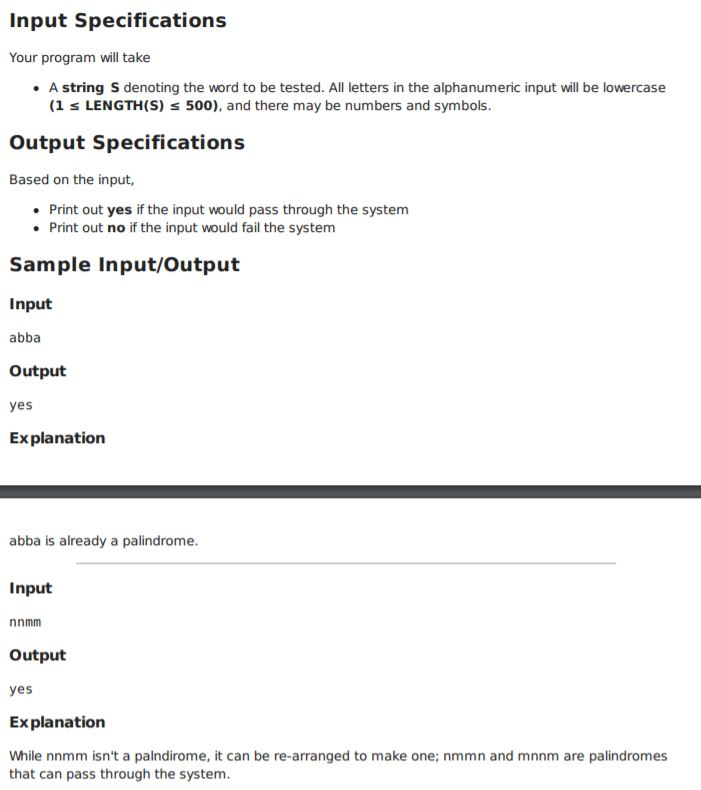 Solved Input Specifications Your program will take A string | Chegg.com