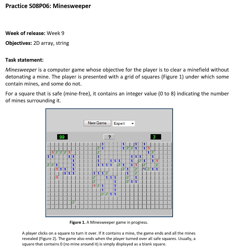 Solved Practice S08P06: Minesweeper Week of release: Week 9 | Chegg.com