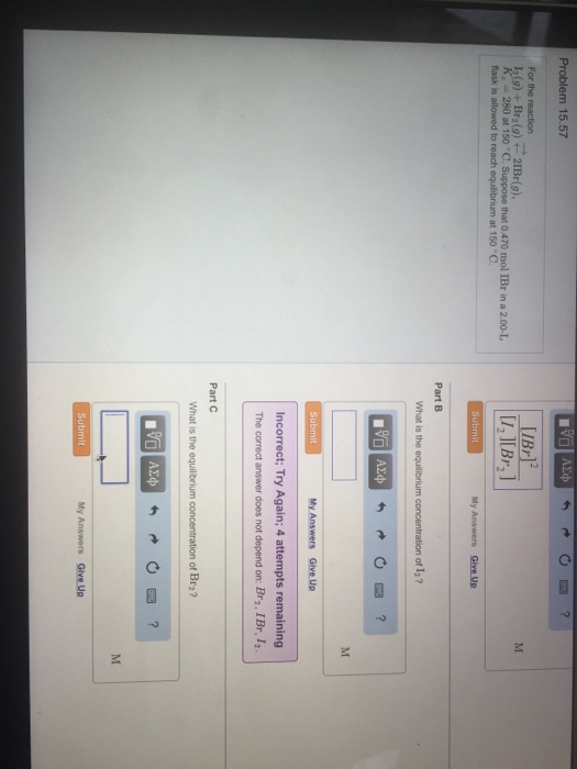 Solved For the reaction I_2 (g) + Br_2 (g) 2IBr(g), K_c = | Chegg.com