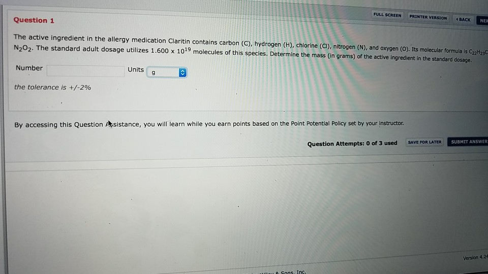 Solved FULL SCREEN PRINTER VERSION BACK NEX Question 1 The | Chegg.com