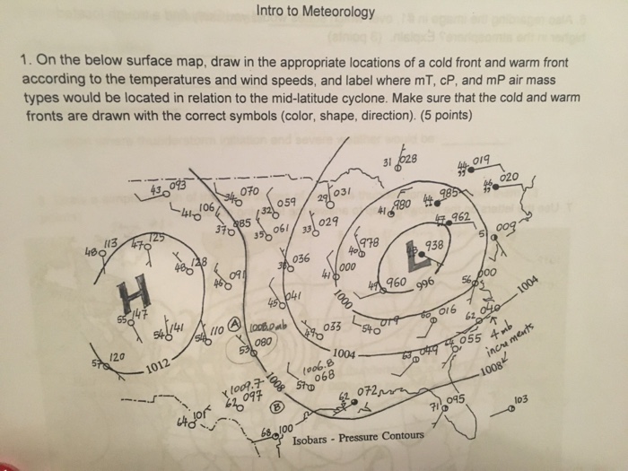 Solved On the below surface map. draw in the appropriate | Chegg.com