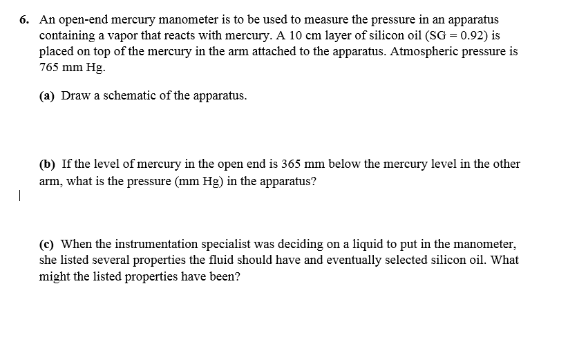 Solved An open-end mercury manometer is to be used to | Chegg.com