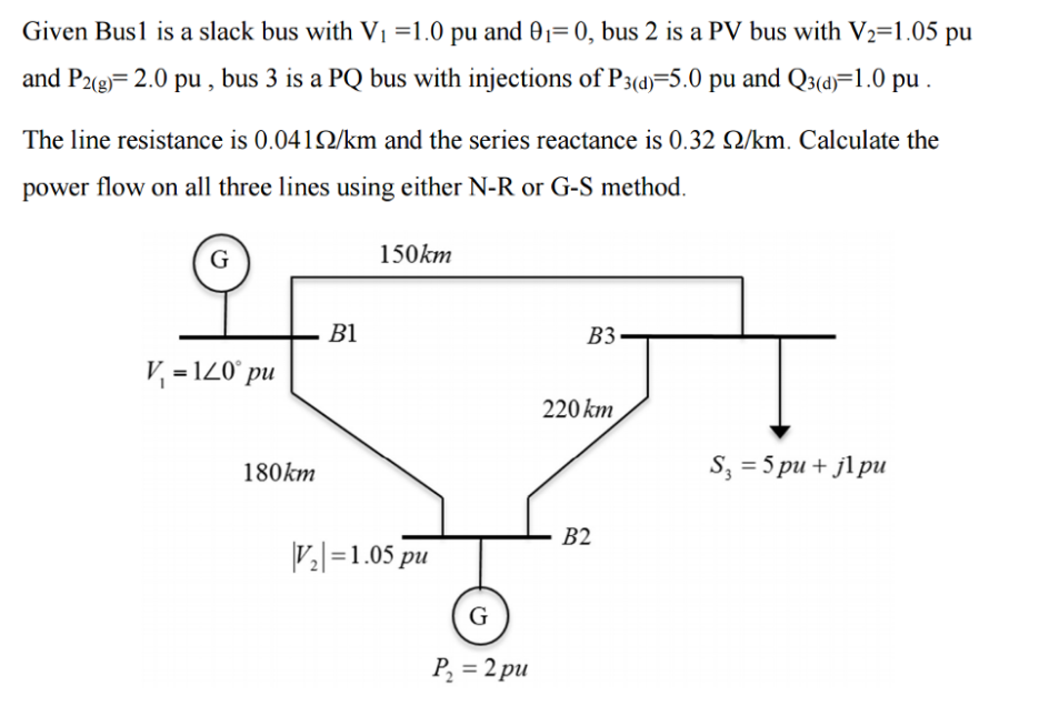 Solved Given Bus l is a slack bus with V_1 = 1.0 pu and | Chegg.com