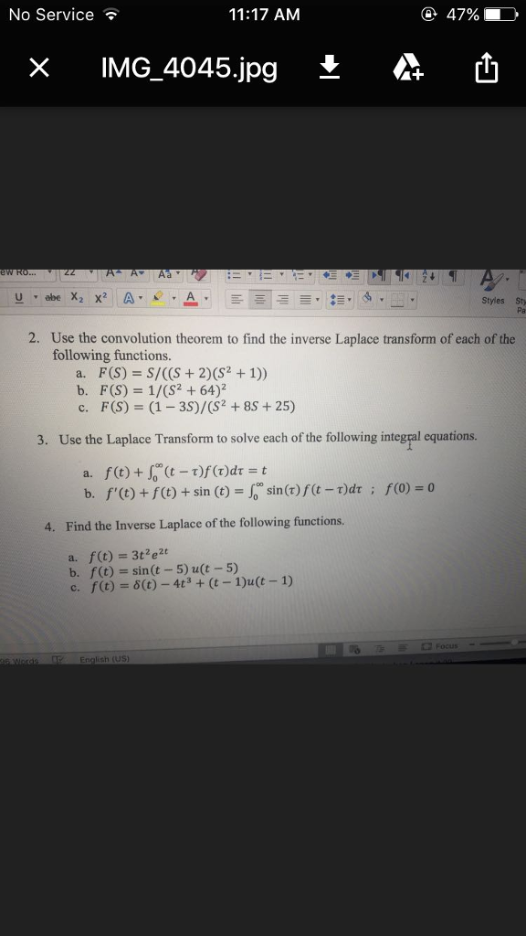 Solved Use The Convolution Theorem To Find The Inverse