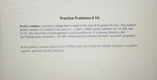 Solved Practice Problems # 10: Perfect number, a positive | Chegg.com