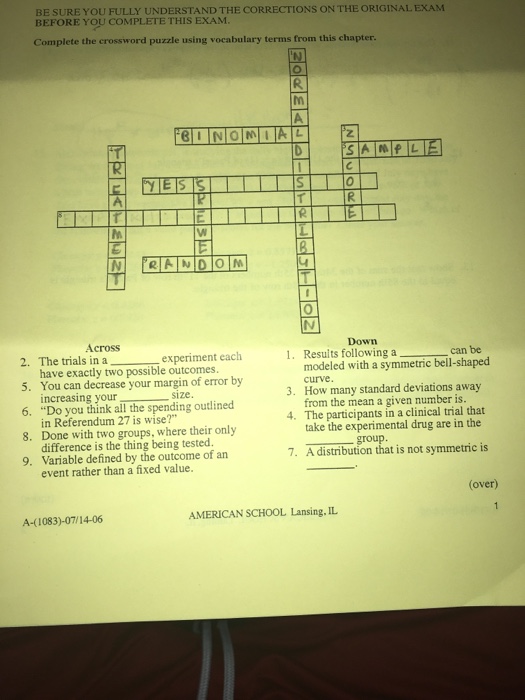 Solved Complete the crossword puzzle using vocabulary terms | Chegg.com