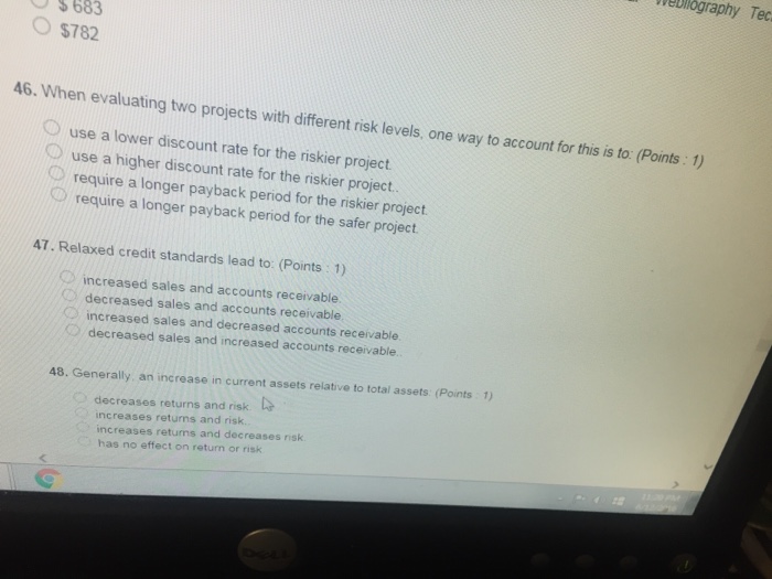 Solved When evaluating two projects with different risk | Chegg.com