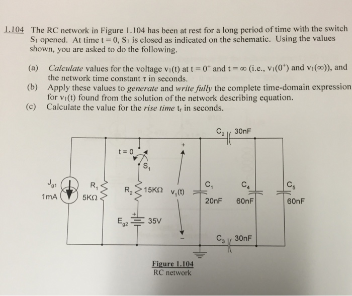 Solved The RC network in Figure 1.104 has been at rest for a | Chegg.com