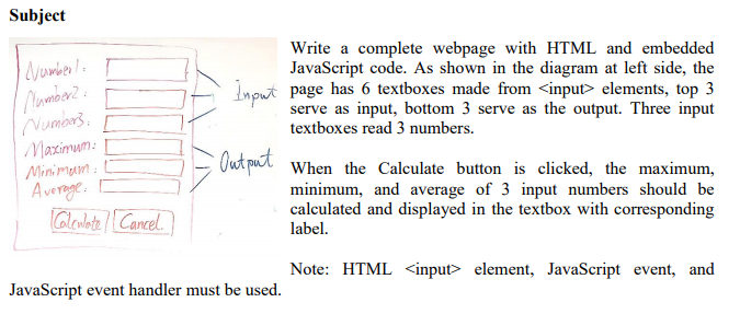 Solved Subject Write a complete webpage with HTML and | Chegg.com Solved Subject Write a complete webpage with HTML and | Chegg.com