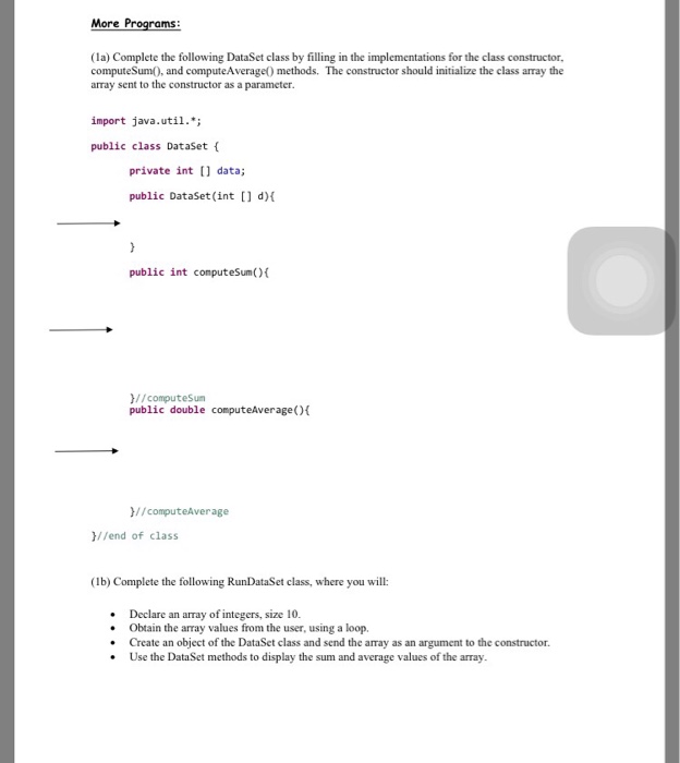 Solved Ms (la) Complete the following DataSet class by | Chegg.com